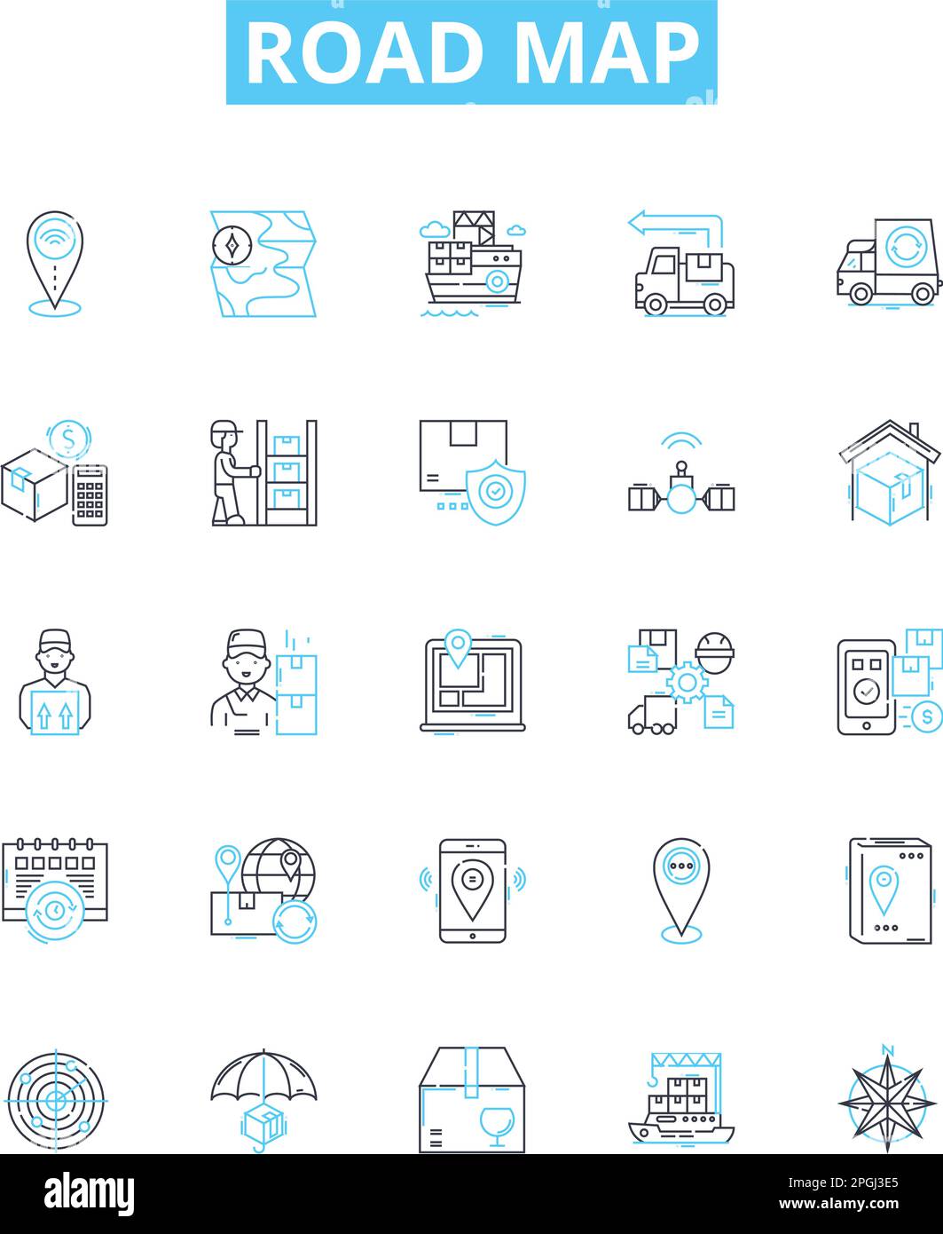 Ensemble d'icônes de lignes vectorielles de la carte routière. Route ...