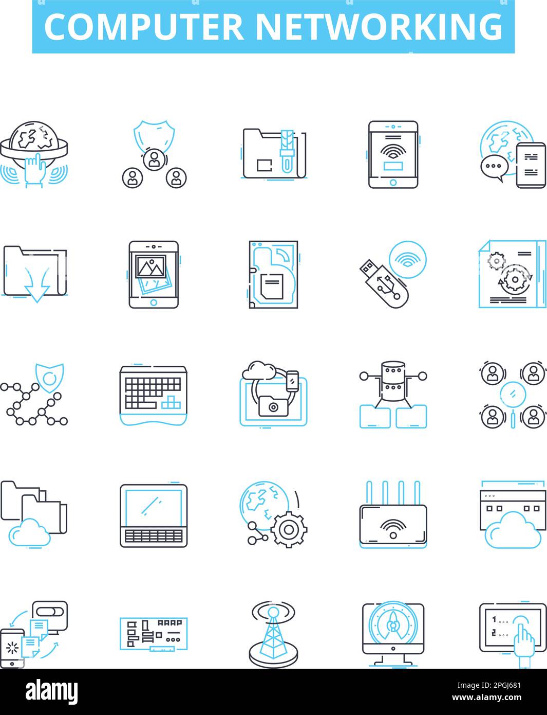 Jeu d'icônes de ligne vectorielle de mise en réseau informatique ...
