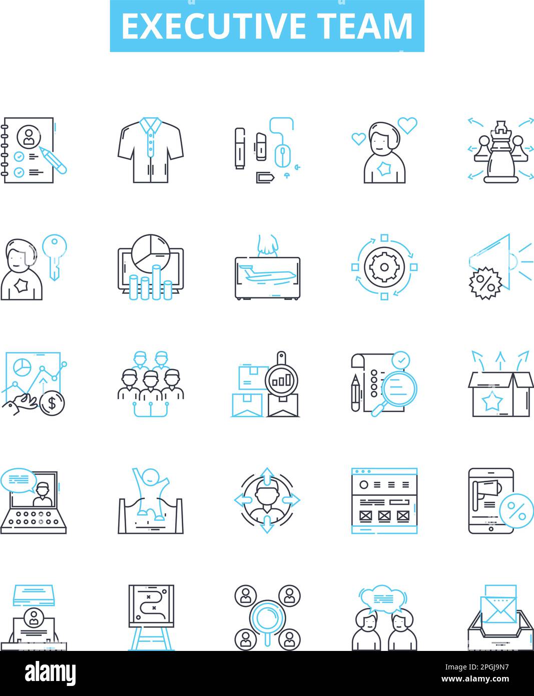 Ensemble d'icônes de ligne vectorielles de l'équipe de direction. Cadre ...