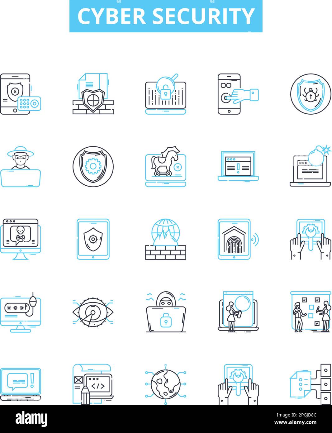 Jeu d'icônes de ligne de vecteur de cyber-sécurité. Cybersécurité ...