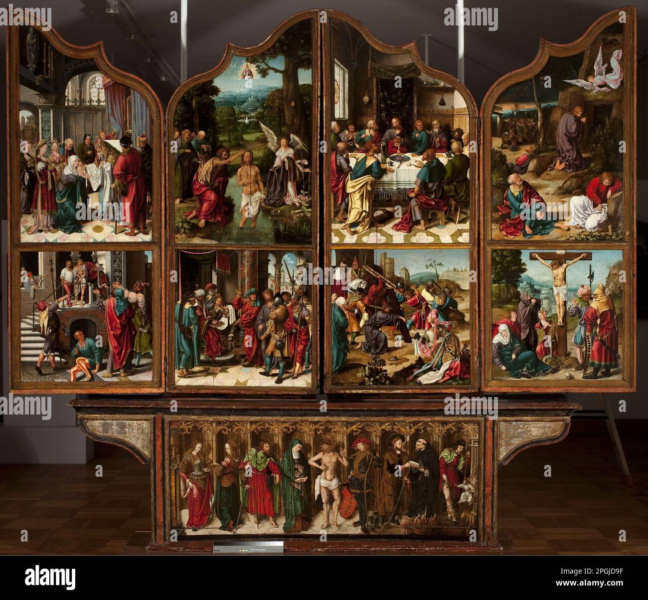 La Présentation dans le Temple, l'Ecce Homo (aile gauche); le Baptême du Christ, la Cène, le ...