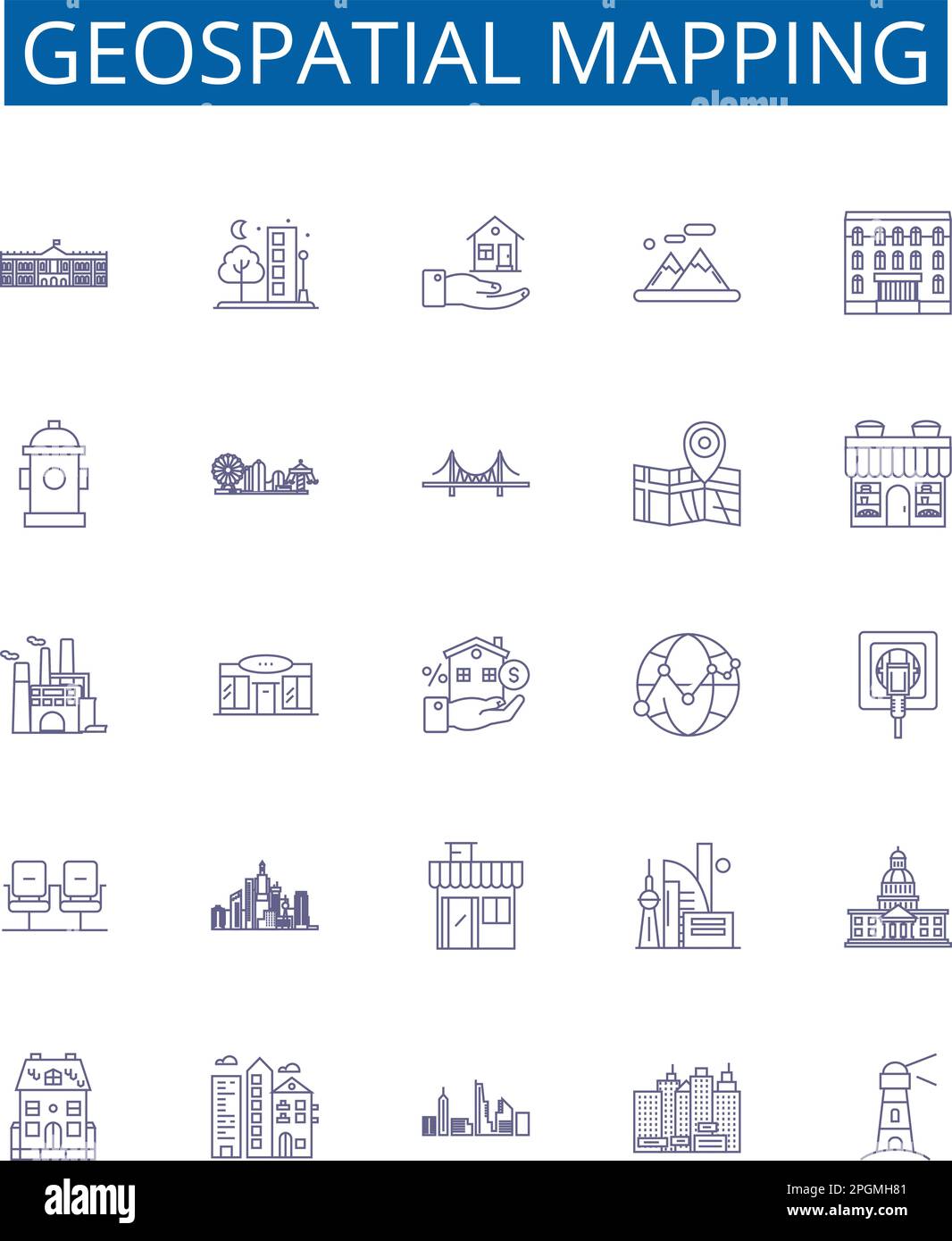 Ensemble de panneaux d'icônes de lignes de cartographie géospatiale ...