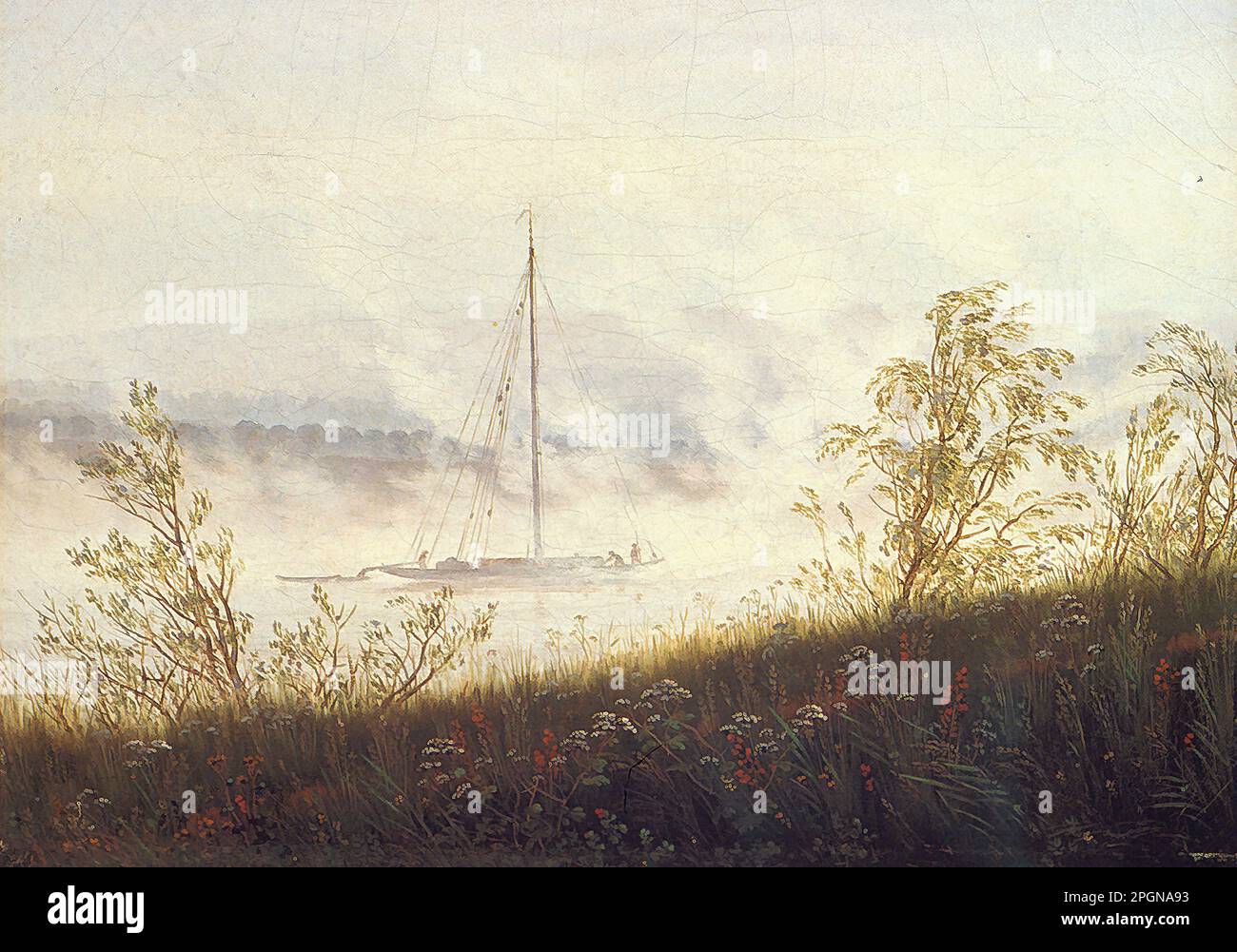 Friedrich Caspar David - Riverside dans le brouillard (navire Elbe dans ...