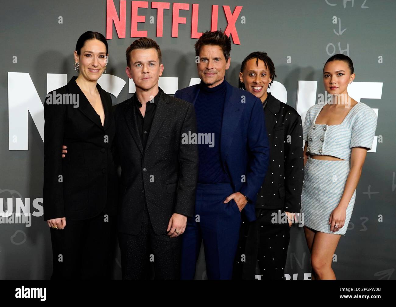 Rob Lowe, center, and his son John Owen, second from left, the co-stars ...