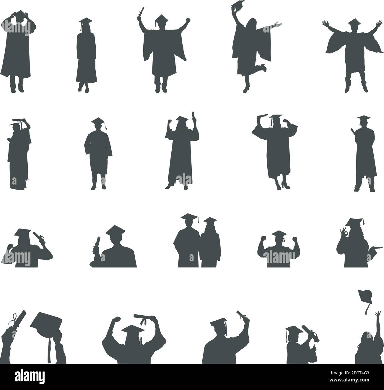 Silhouette de graduation, diplômés célébrant silhouettes, SVG de ...