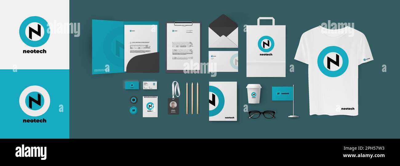 Modèle de rangement de papeterie de couleur bleue avec logo circulaire ...