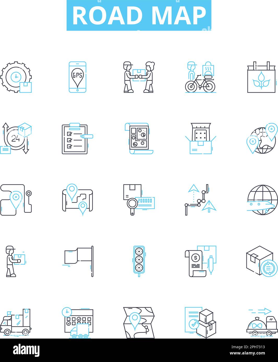 Ensemble d'icônes de lignes vectorielles de la carte routière. Route ...