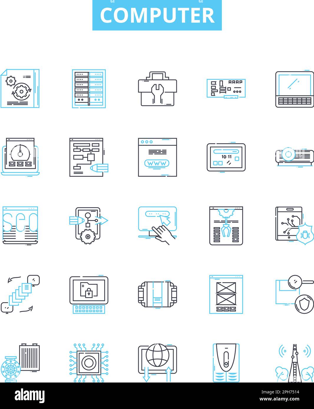 Jeu d'icônes de ligne vectorielle d'ordinateur. Ordinateur, ordinateur ...