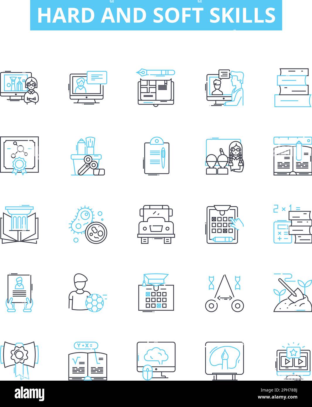 Jeu d'icônes de lignes vectorielles de compétences dures et douces ...