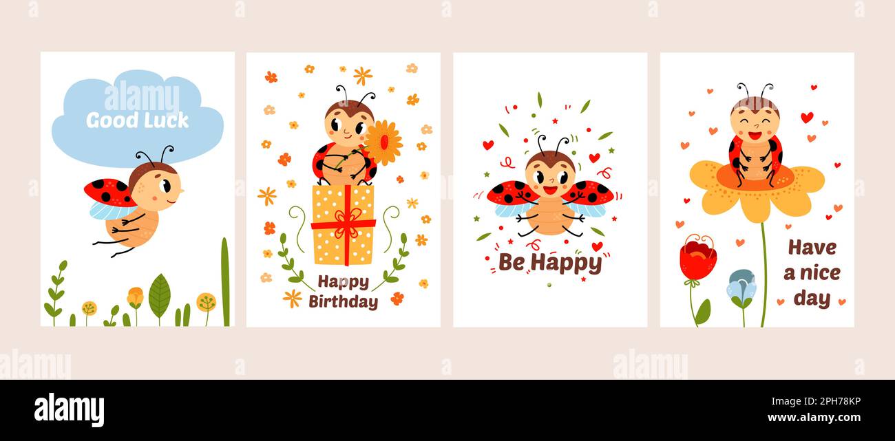 Cartes de coccinelles, affiches d'impression de coccinelles. Mignon ...