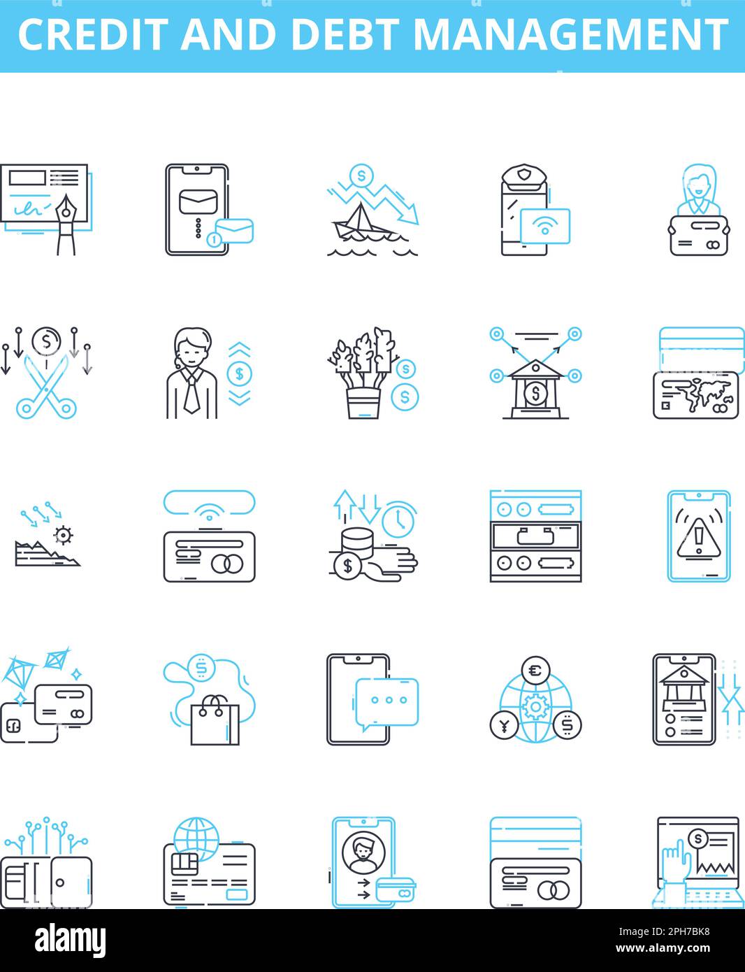 Ensemble d'icônes de ligne de vecteur de gestion de crédit et de dette ...