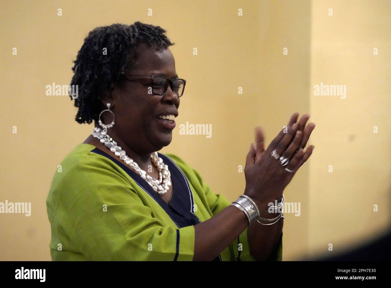 State Rep. Gilda Cobb-Hunter claps along to the music after ...