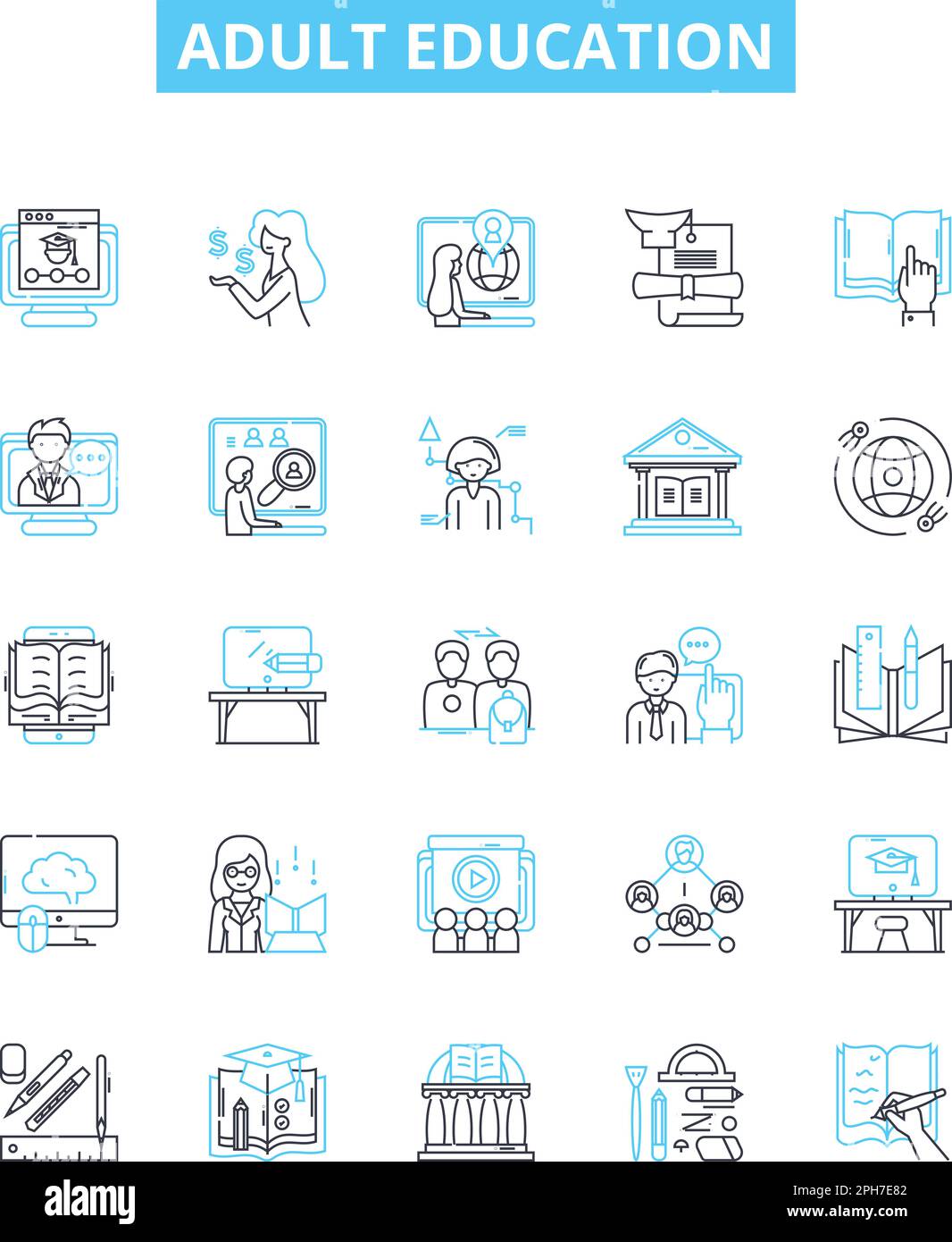 Ensemble d'icônes de ligne vectorielle pour l'éducation des adultes ...