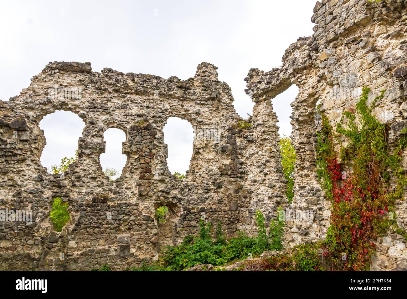 Ruines du château médiéval dans Seredne village, Transcarpatie, Ukraine ...