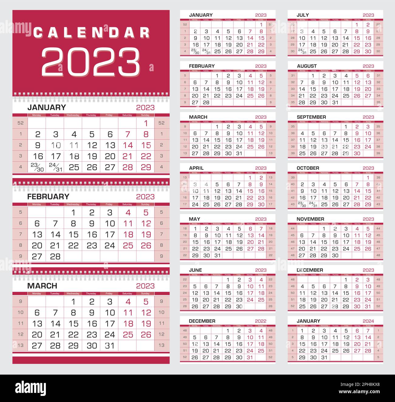 Calendrier 2023 numeros de semaine Banque de photographies et d’images ...