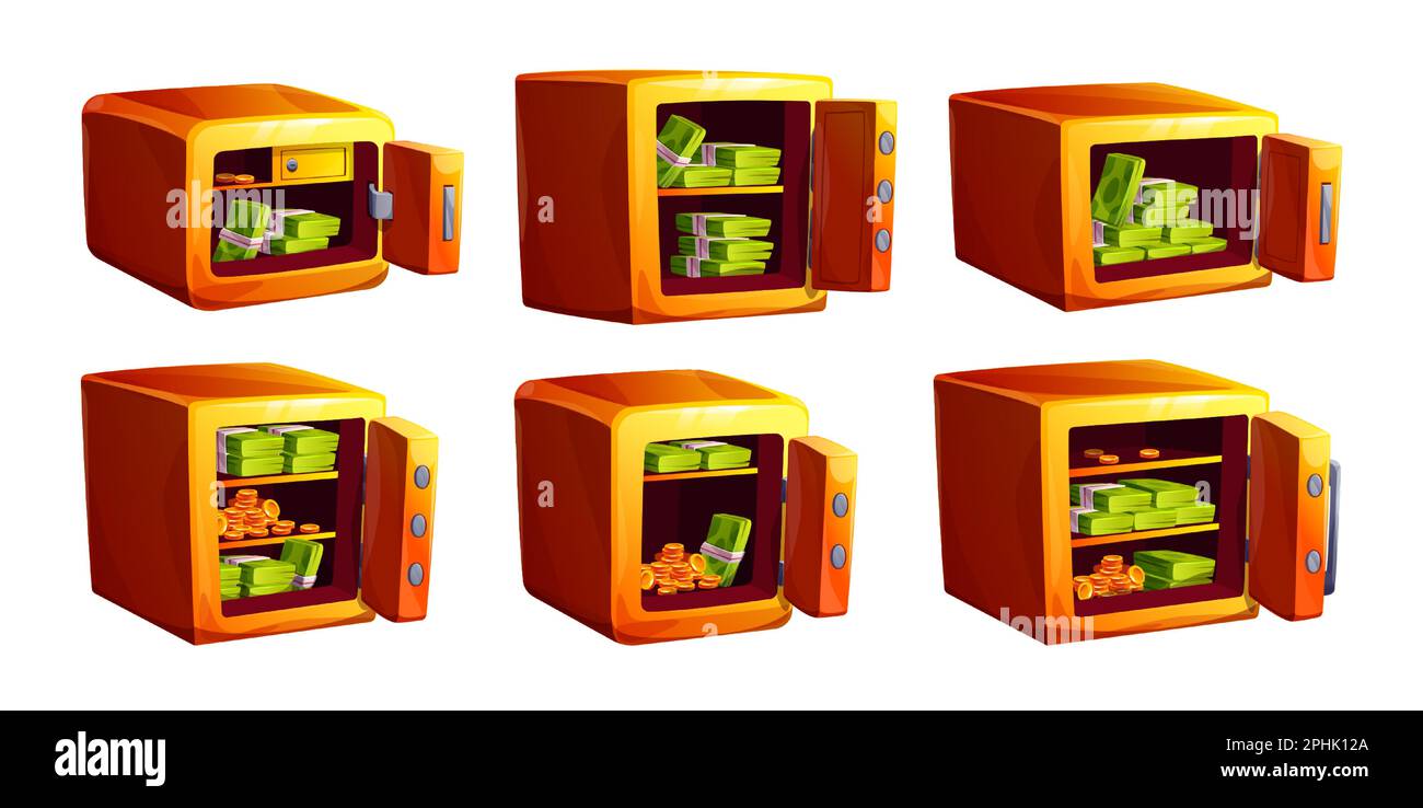 Coffre-fort bancaire, coffre-fort ouvert avec de l'argent. Icônes de ...