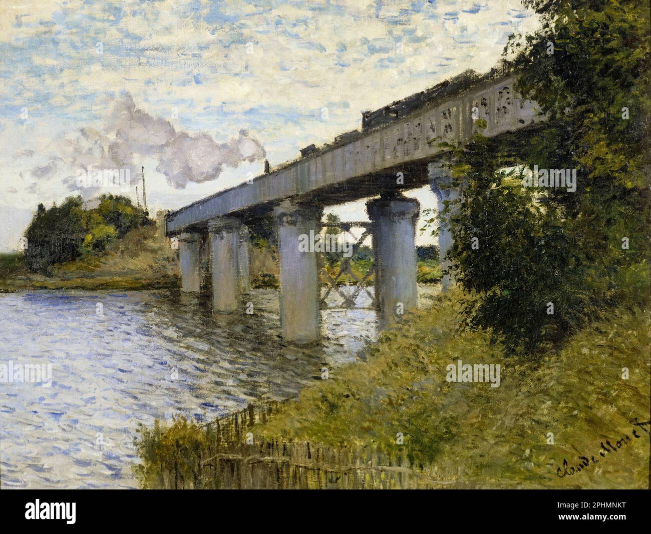 Claude Monet, le pont ferroviaire d'Argenteuil, peinture de paysage à l ...