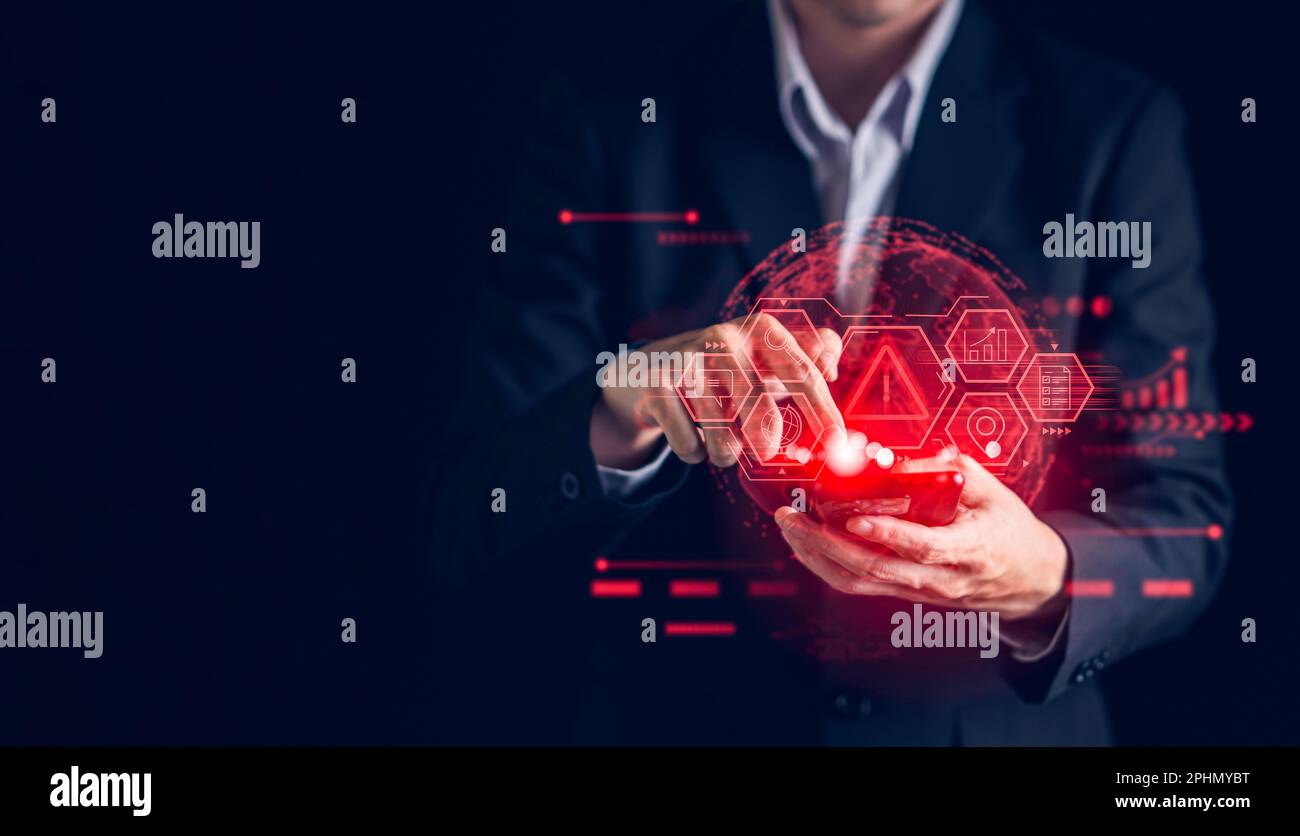 Alerte d'avertissement de piratage du système sur le smartphone. Cyber ...