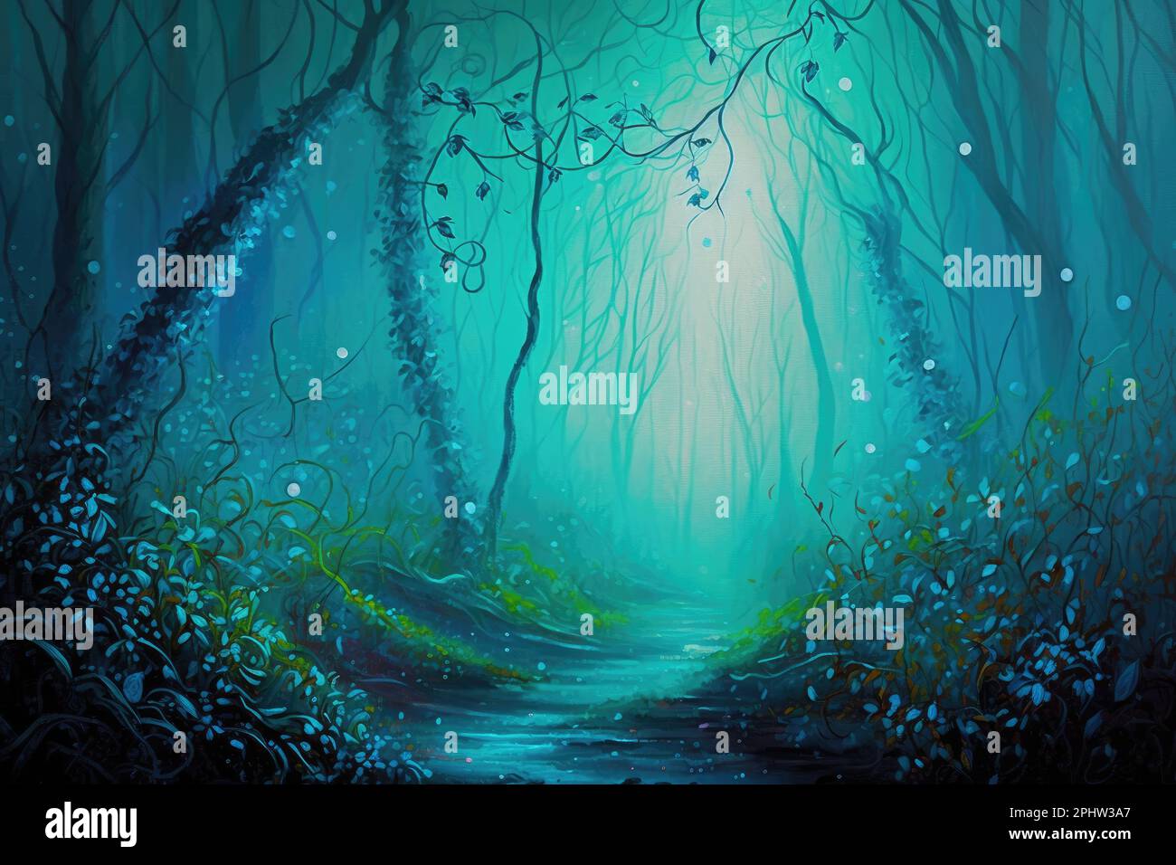 Forêt de fées impressionnistes, mystère de nuit et magie, promenade de ...