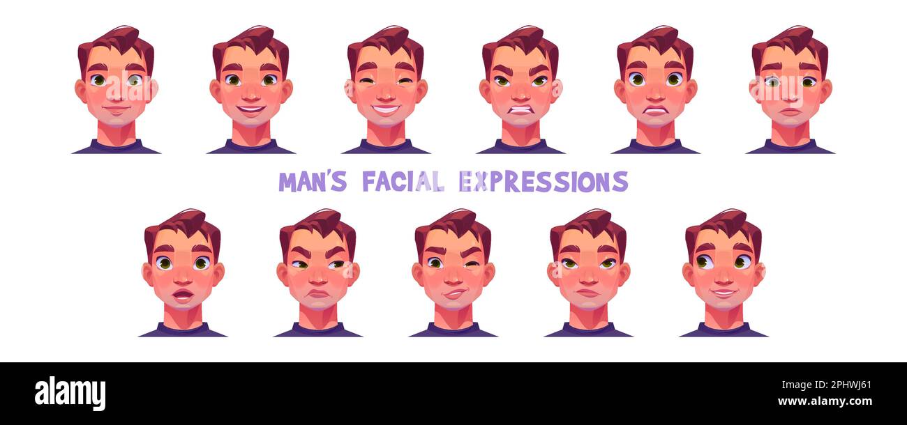 Visage de personnage d'homme avec une expression faciale triste ...