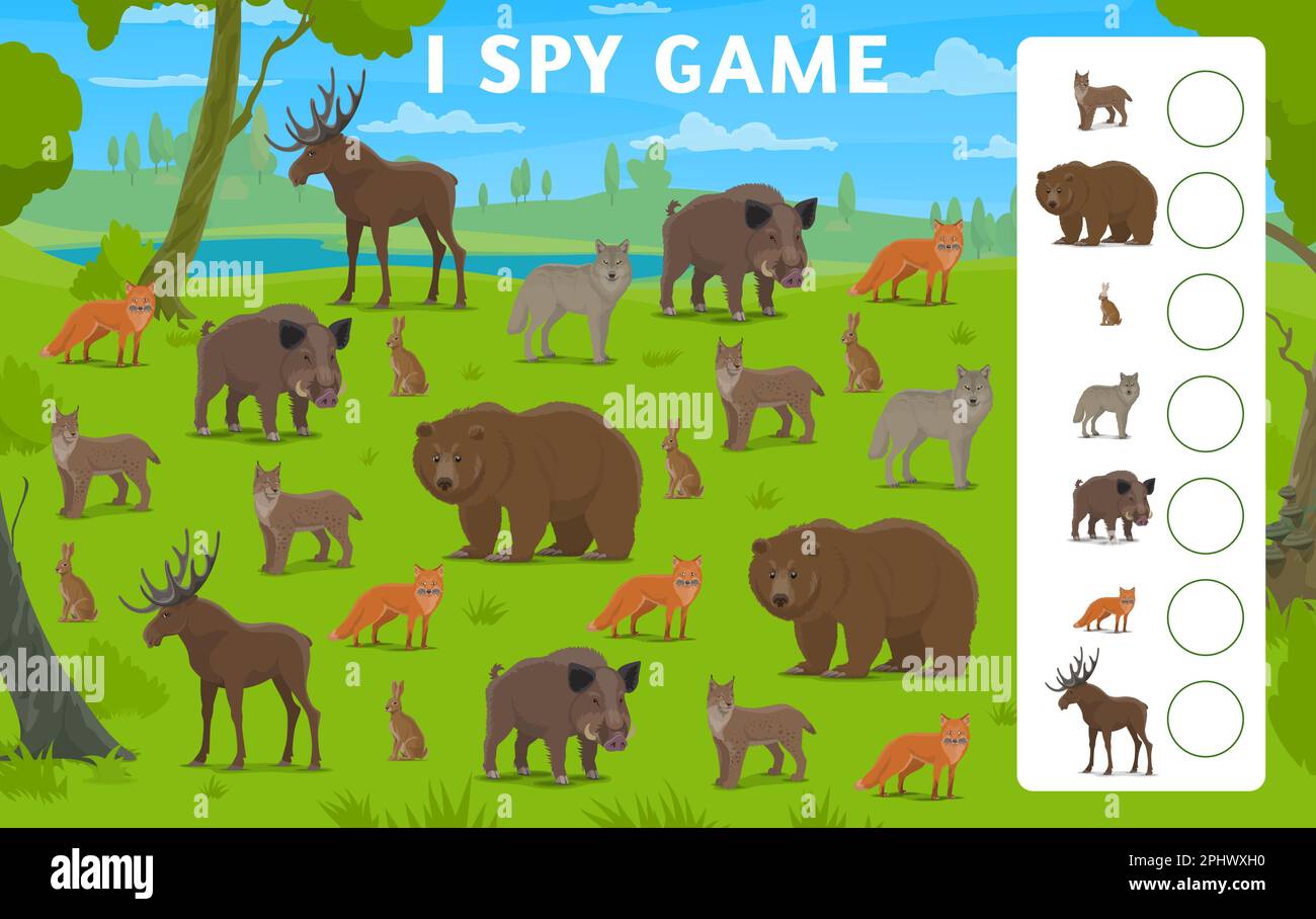 J'espionne le jeu de dessin animé chasse les animaux de la forêt et les ...