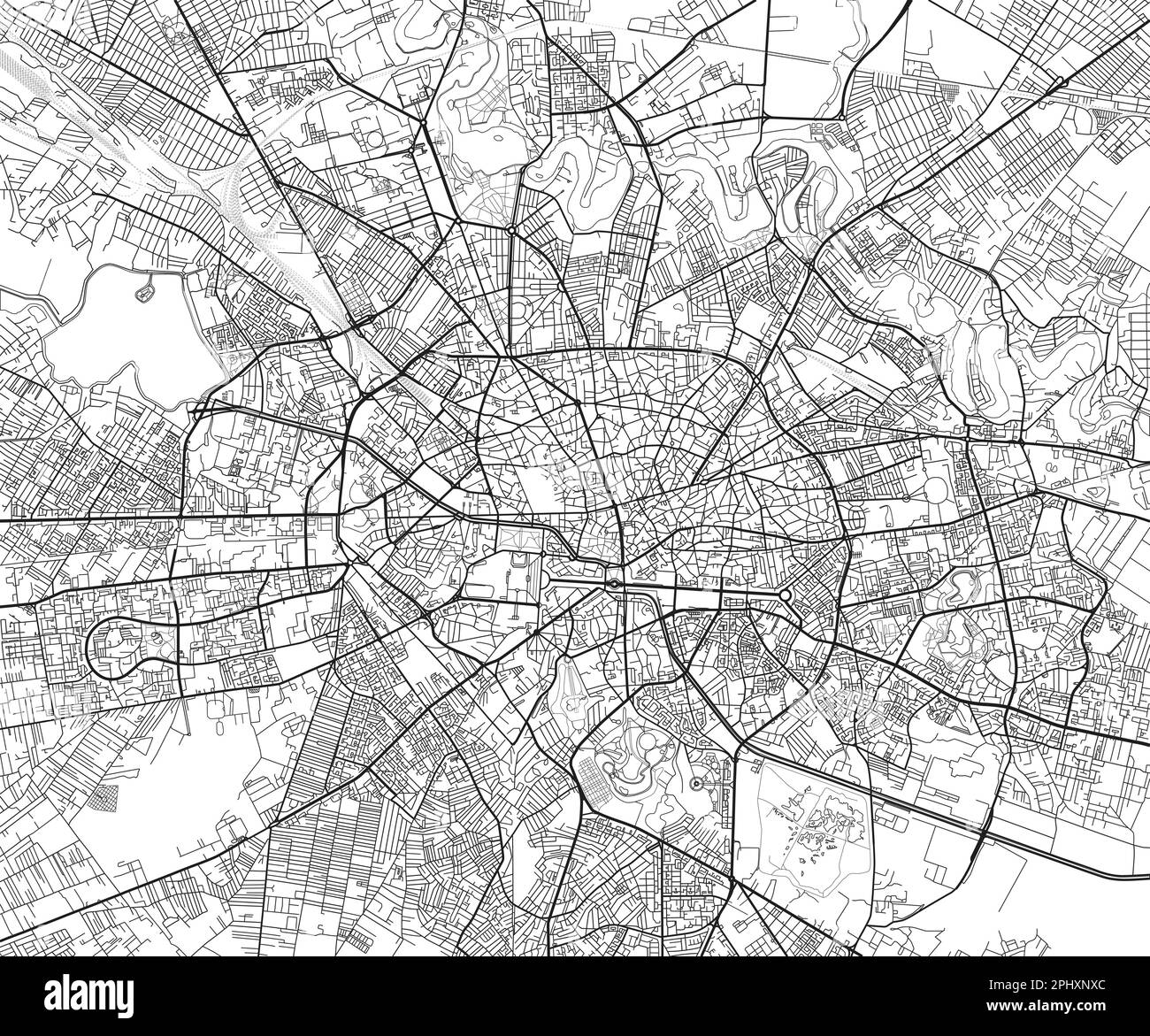 Carte de la ville de Bucarest à vecteur noir et blanc avec des couches ...