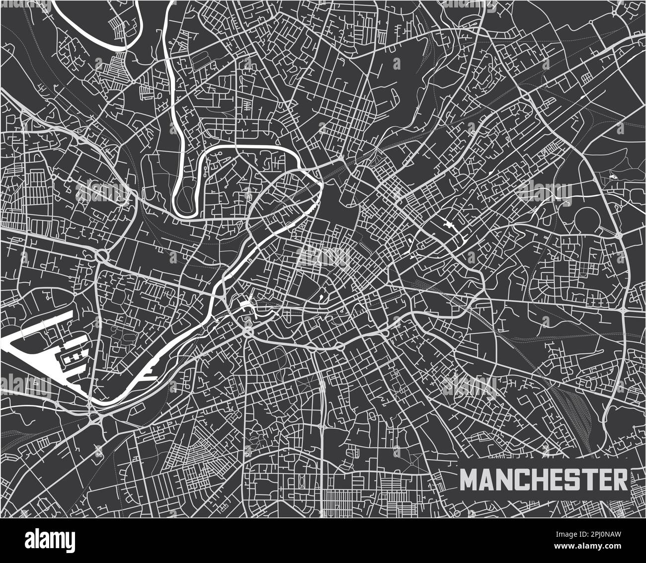 Manchester city map Banque d'images noir et blanc - Alamy