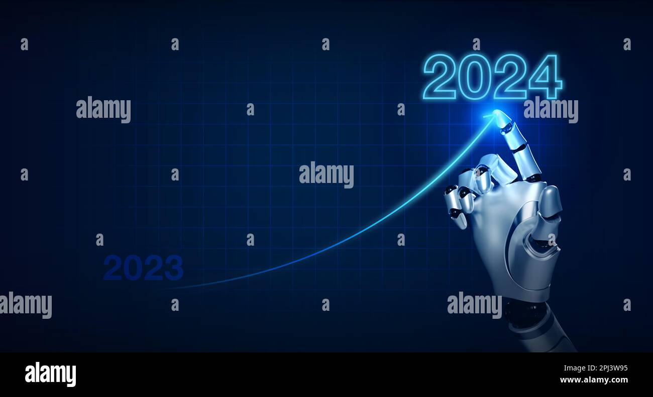 3D le rendu de l'ai robot main humanoïde tire la flèche montante de ...