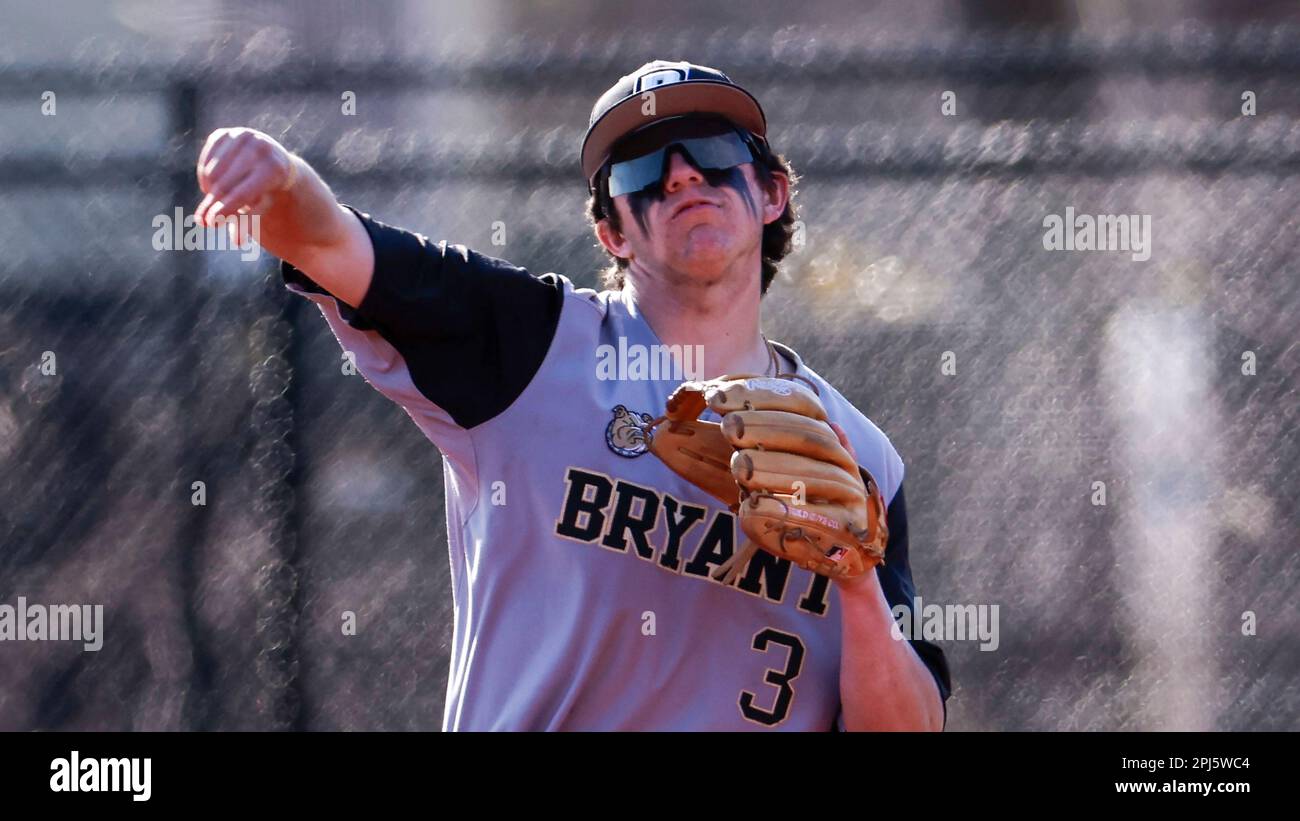 Bryant University infielder Caden Dulin (3) makes a throw during an ...