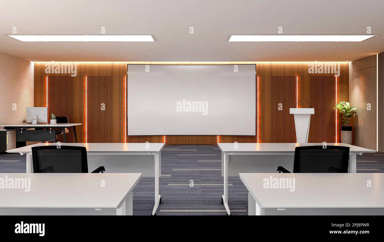 Intérieur d'une grande salle de formation de bureau moderne avec grand ...