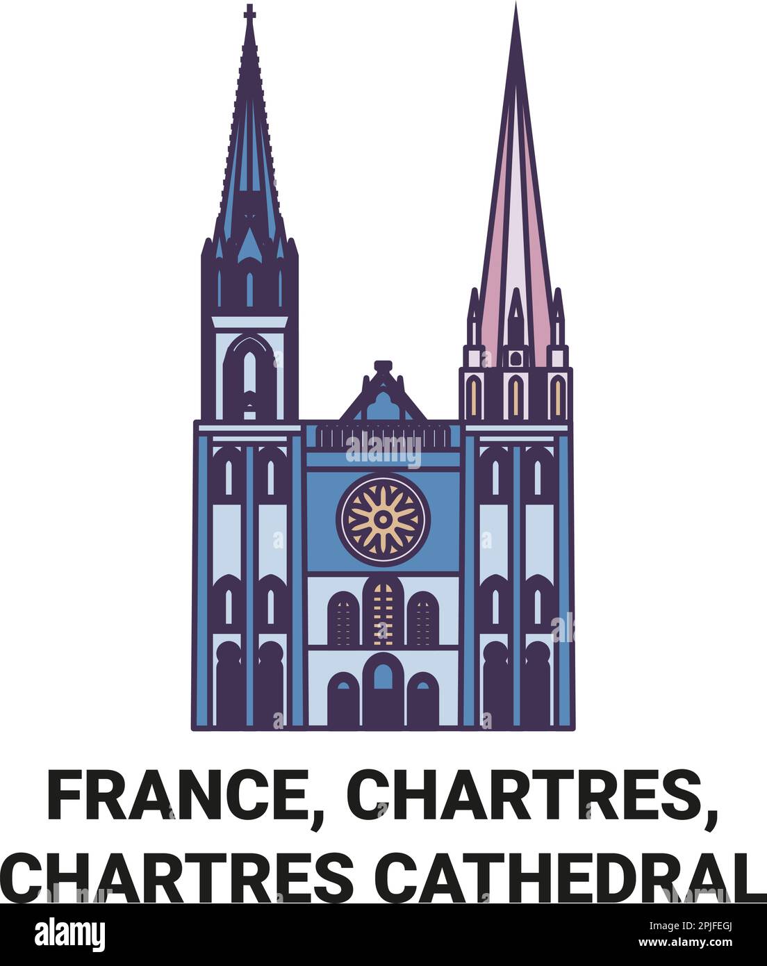 France, Chartres, Cathédrale de Chartres, illustration vectorielle de ...