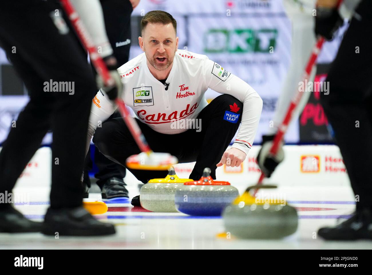Canadian skip Brad Gushue calls sweep as they play New Zealand at the ...