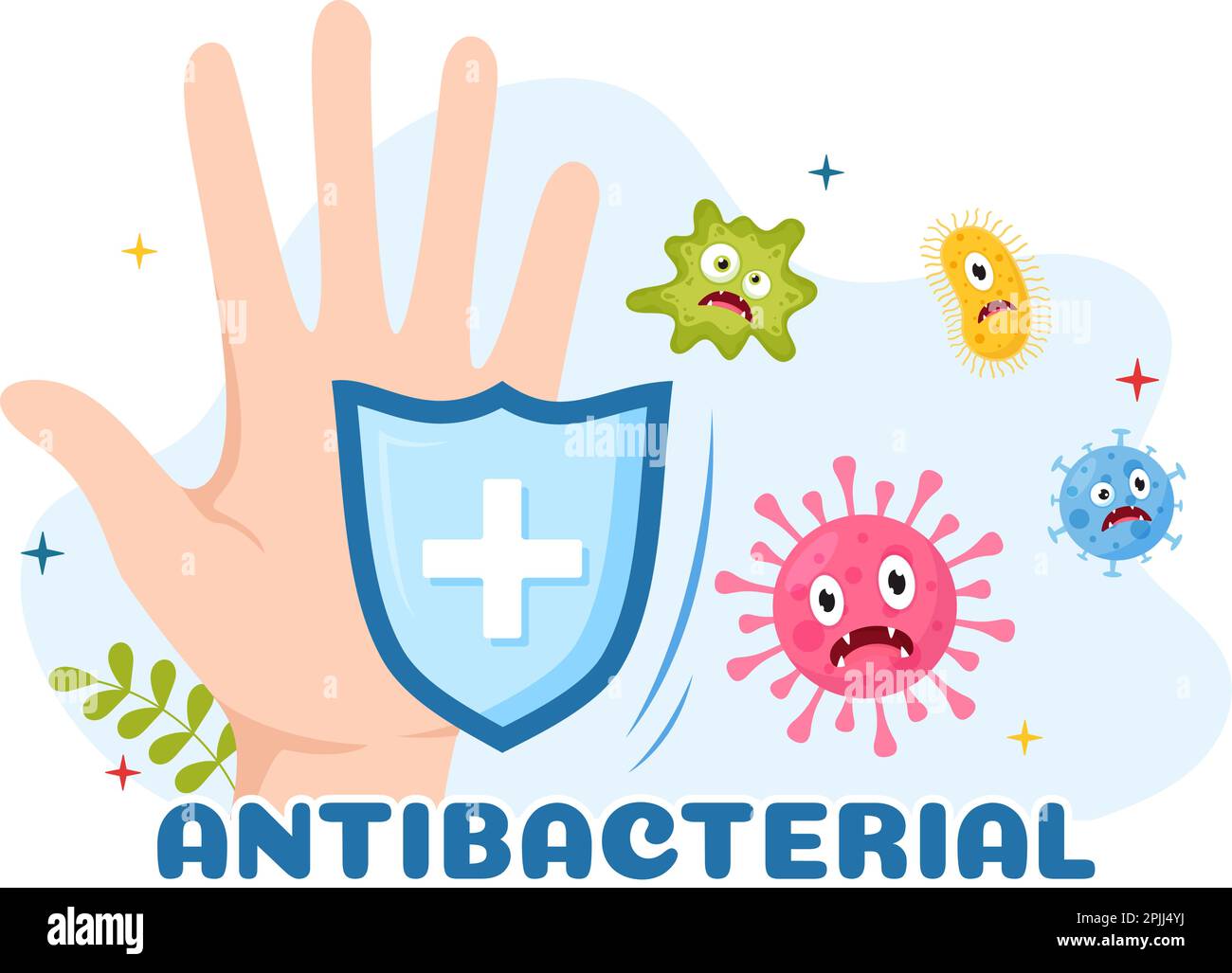 Illustration antibactérienne avec se laver les mains, virus infection ...