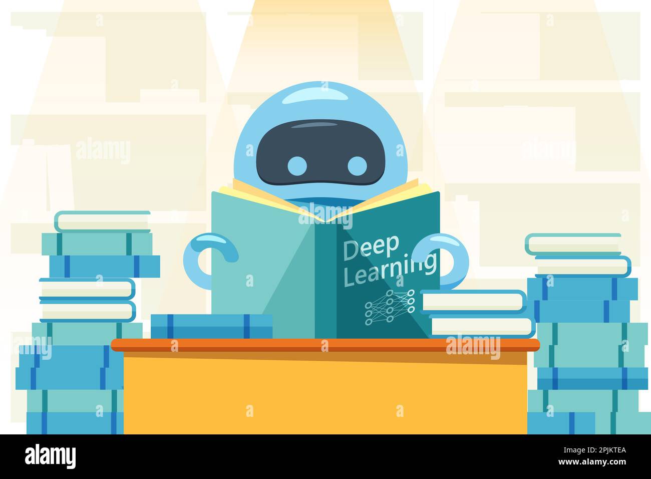 Robot ou bot lecture livre l'apprentissage en profondeur et assis à la ...