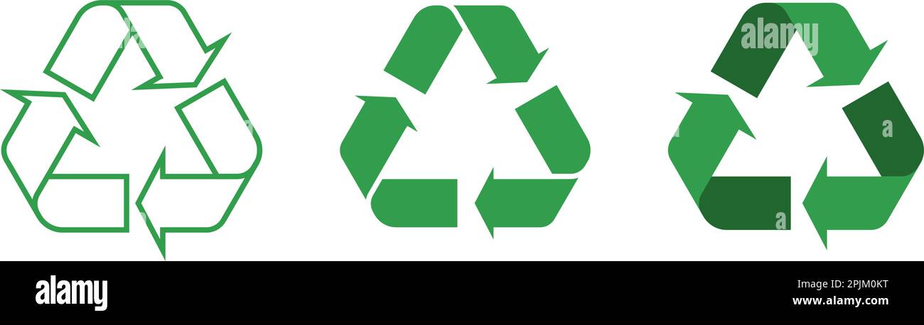 Trois symboles de recyclage dans différents styles - contour, glyphe et ...