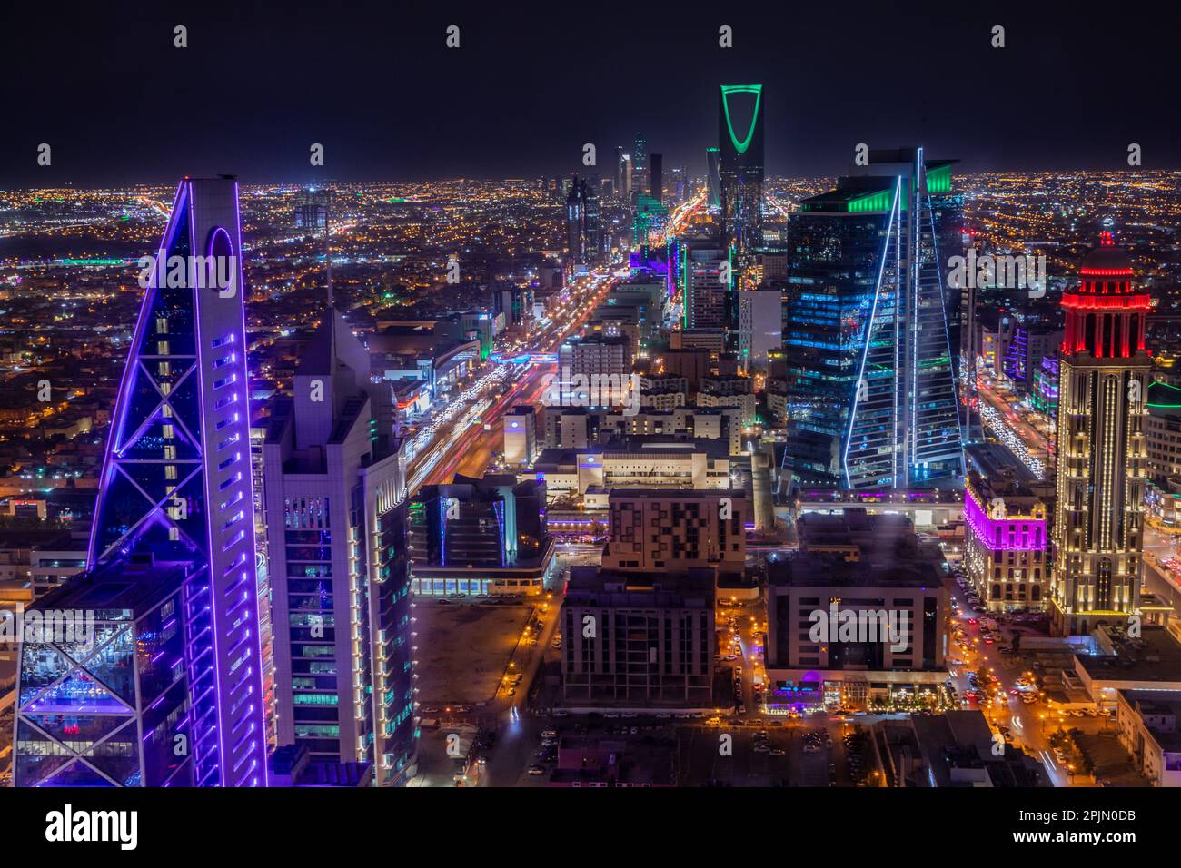 Panorama nocturne du centre-ville de Riyad, Al Riyadh, Arabie Saoudite ...