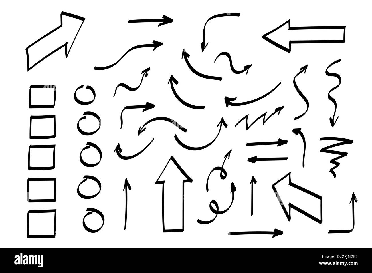 Ensemble ou collection de flèches Doodle. Formes dessinées à la main ...