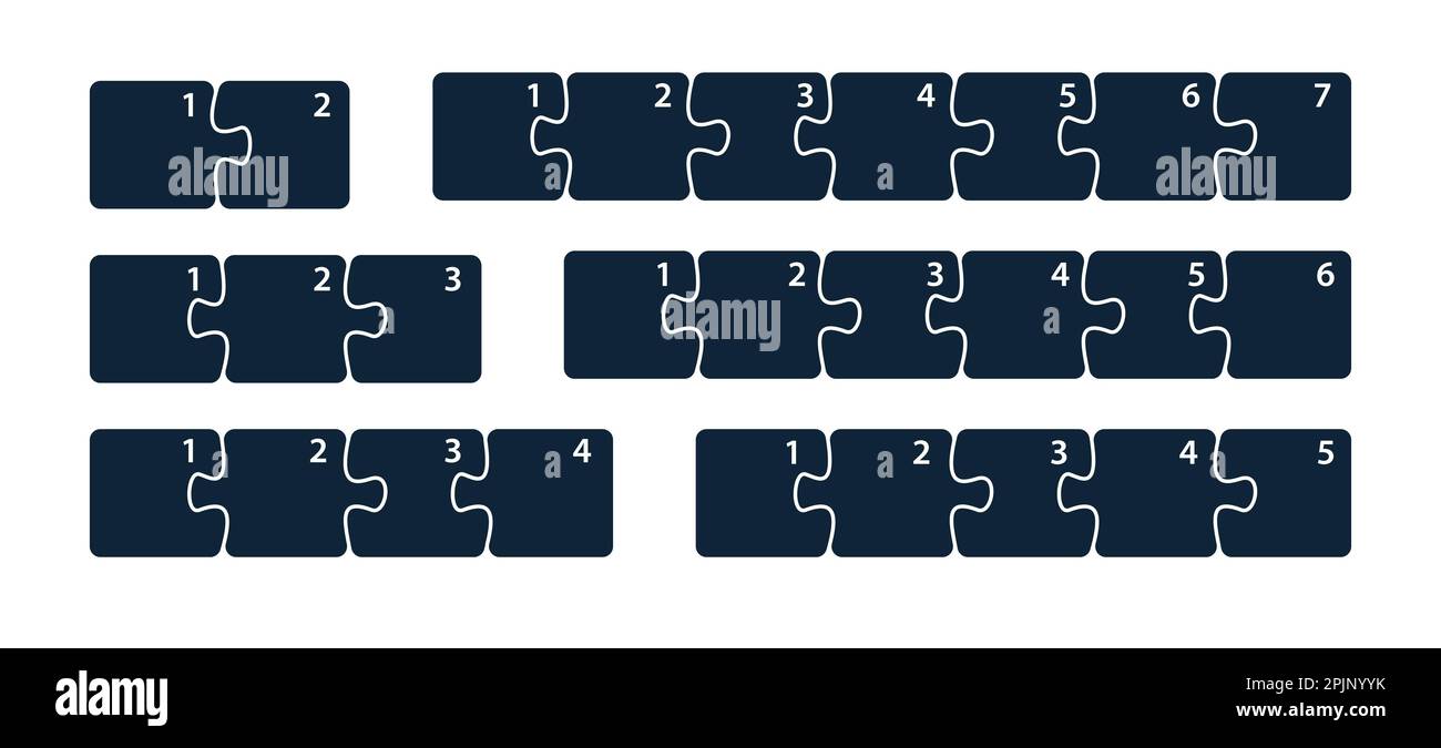 Infographies des étapes. Séquence de casse-tête. Deux, trois, quatre ...