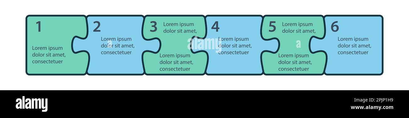 Infographies des étapes. Séquence de casse-tête. Six éléments de puzzle ...