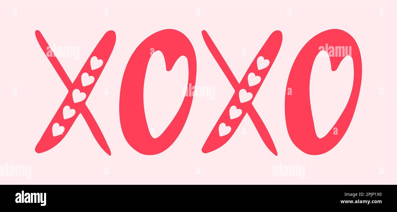 Texte XOXO. Abréviation de câlins et baisers avec coeurs. Symbole d ...
