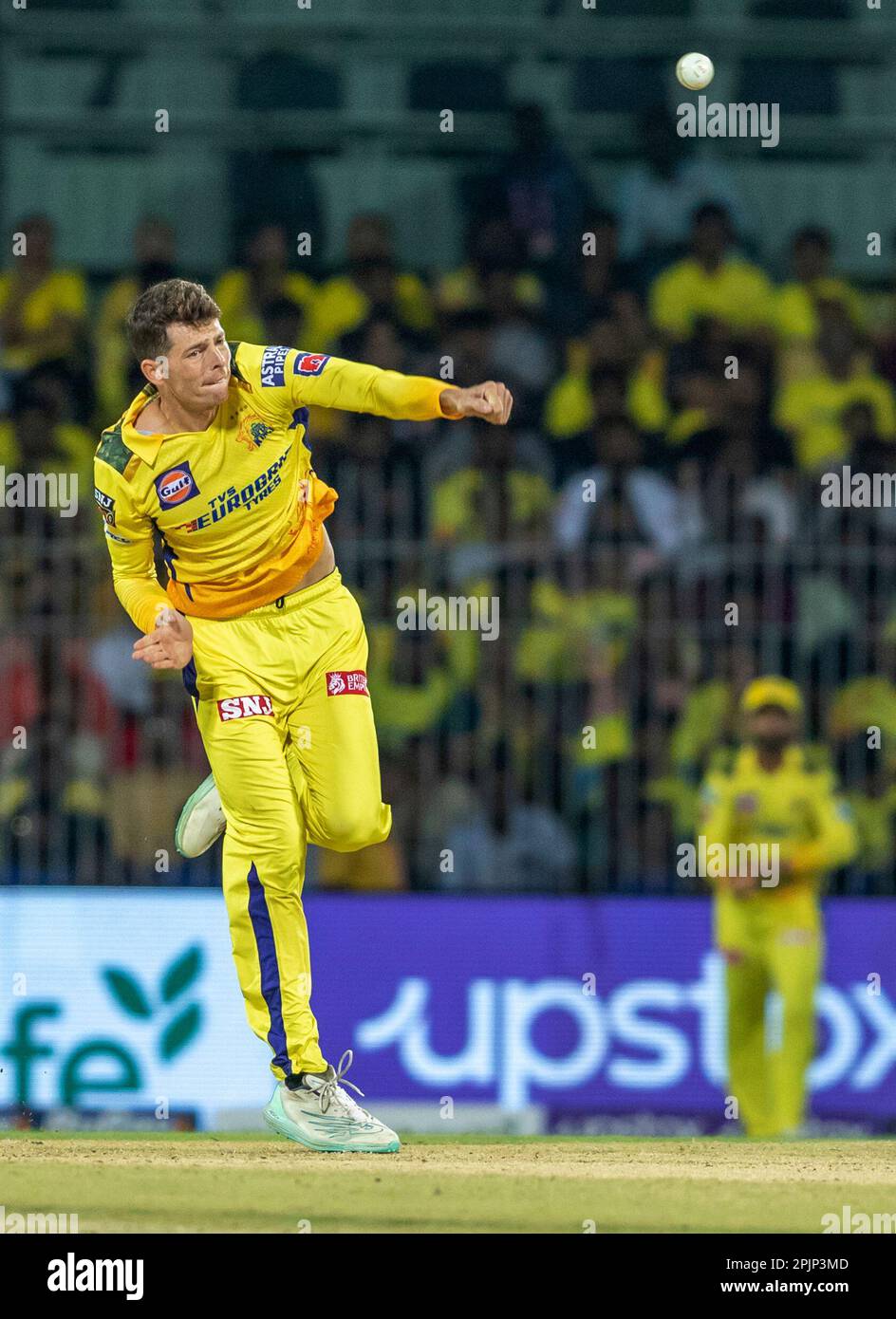 Mitchell Santner of Chennai Super Kings bowls a delivery during the ...