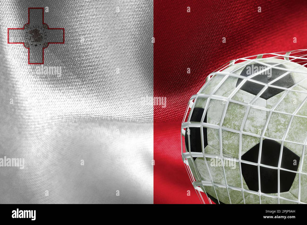 UEFA EURO 2024 Soccer, Malte drapeau national avec une balle de football en filet, 3D œuvres et ...