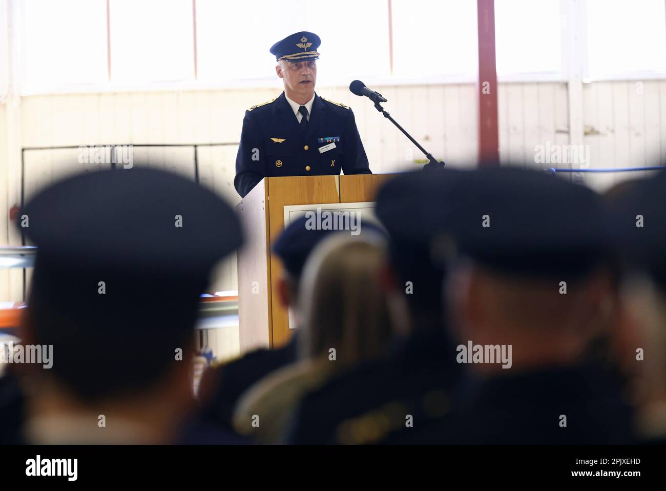 Le chef de la Force aérienne Jonas Wikman lors de la cérémonie de lundi ...