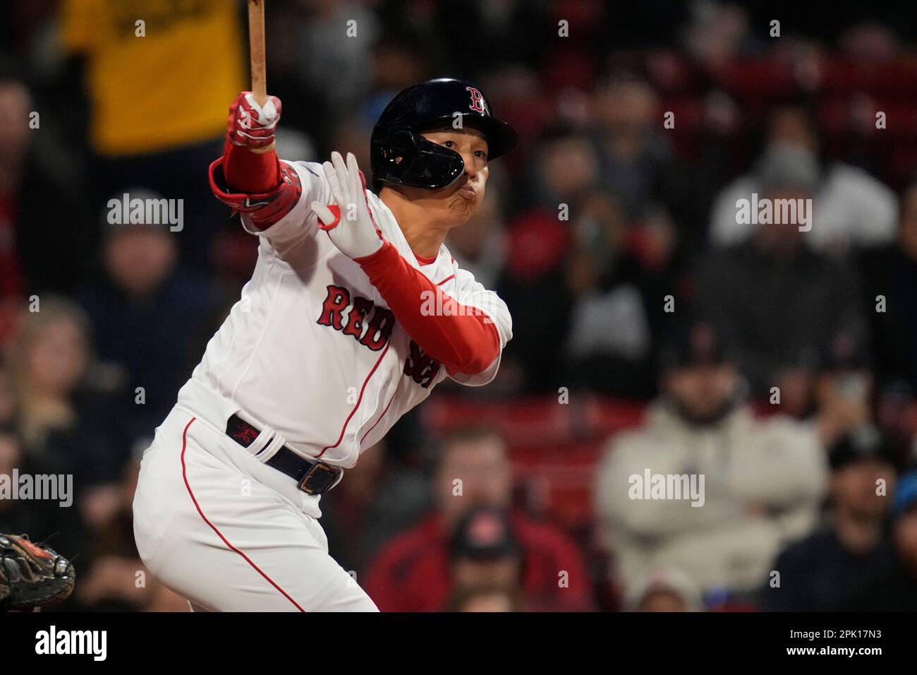 Boston Red Sox's Masataka Yoshida during a baseball game at Fenway Park, Tuesday, April 4, 2023 ...