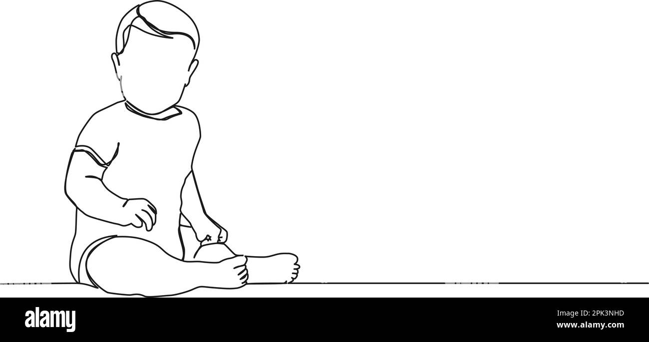 dessin continu d'un tout-petit en une seule ligne assis au sol ...