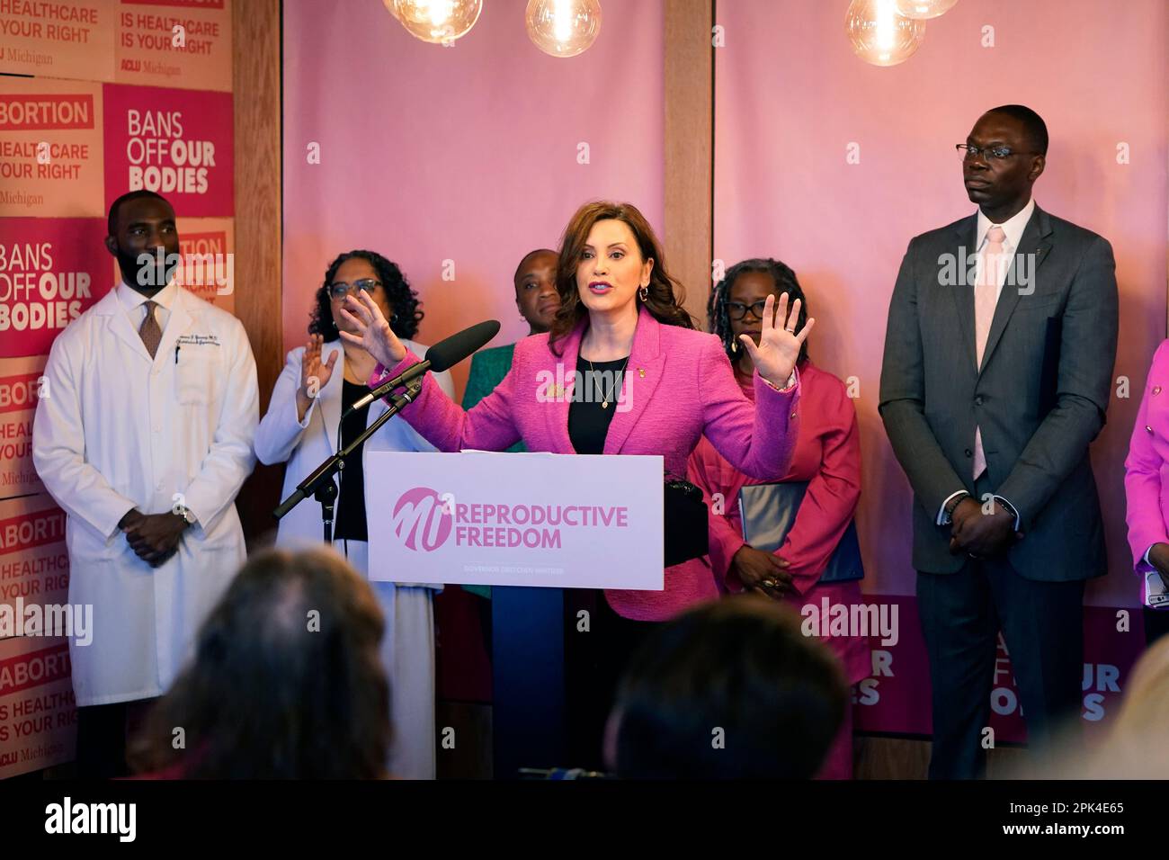 Michigan Gov. Gretchen Whitmer addresses supporters before signing ...