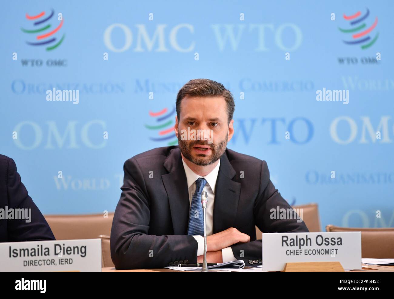 Genève, Suisse. 5th avril 2023. Ralph Ossa, économiste en chef de l'Organisation mondiale du ...