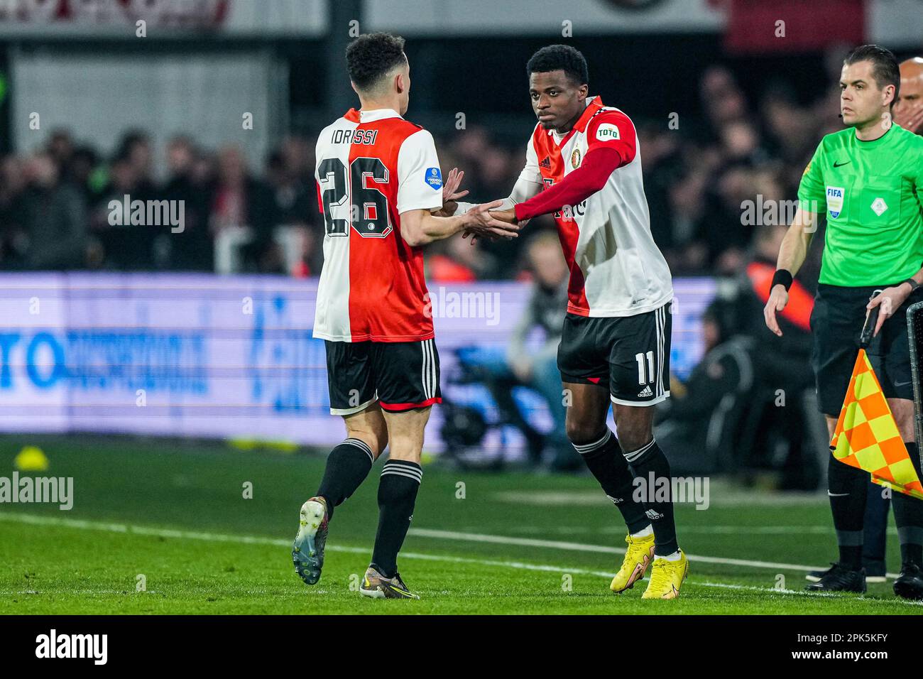 Rotterdam, pays-Bas - 05/04/2023, Oussama Idrissi de Feyenoord, Javairo Dilrosun de Feyenoord ...