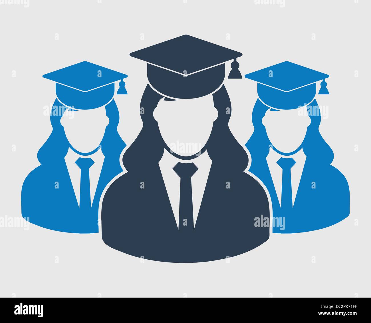 Icône de l'équipe des étudiants diplômés. Symboles femme avec capuchon ...