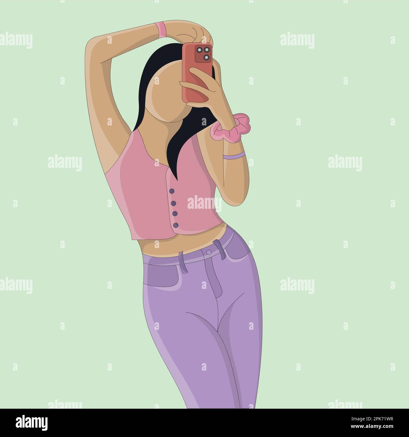 Girl selfie mirror Banque d'images vectorielles - Alamy